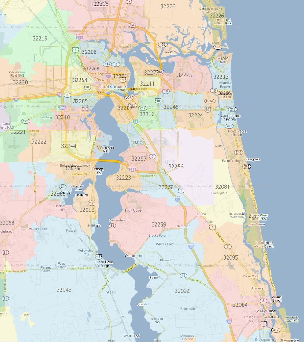 Zip Code Map Jacksonville Florida Jacksonville Zip Codes Fleming Zip Code Map Jacksonville Florida Jacksonville Zip Codes Fleming
